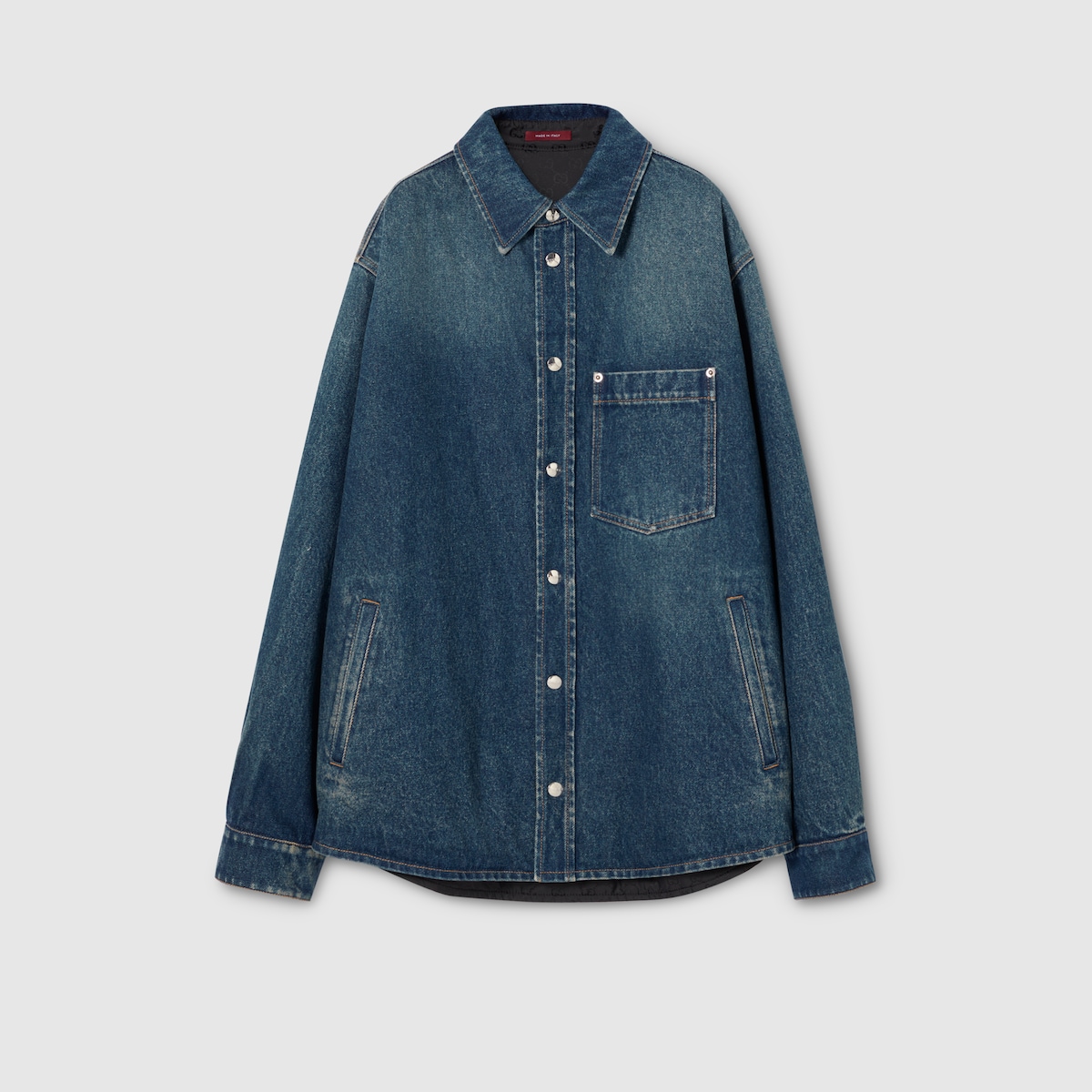 Reversible padded denim and nylon shirt in blue and black | GUCCI® AU
