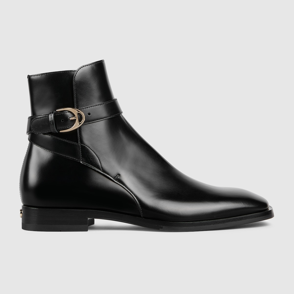 Men's boot with buckle in black leather | GUCCI® US