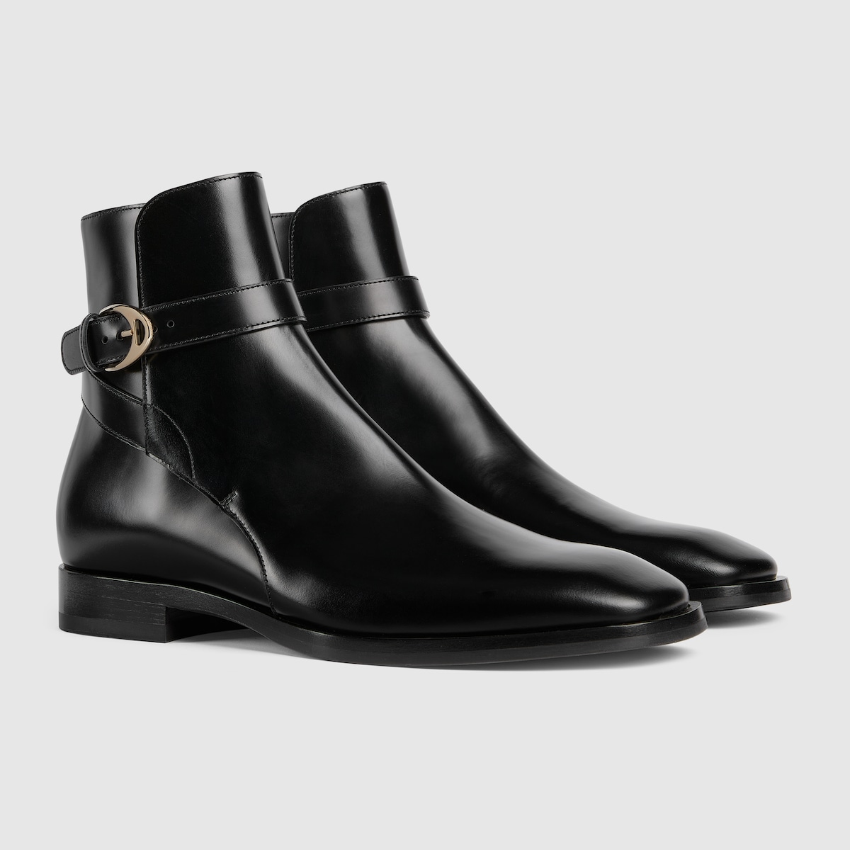 Men's boot with buckle in black leather | GUCCI® US