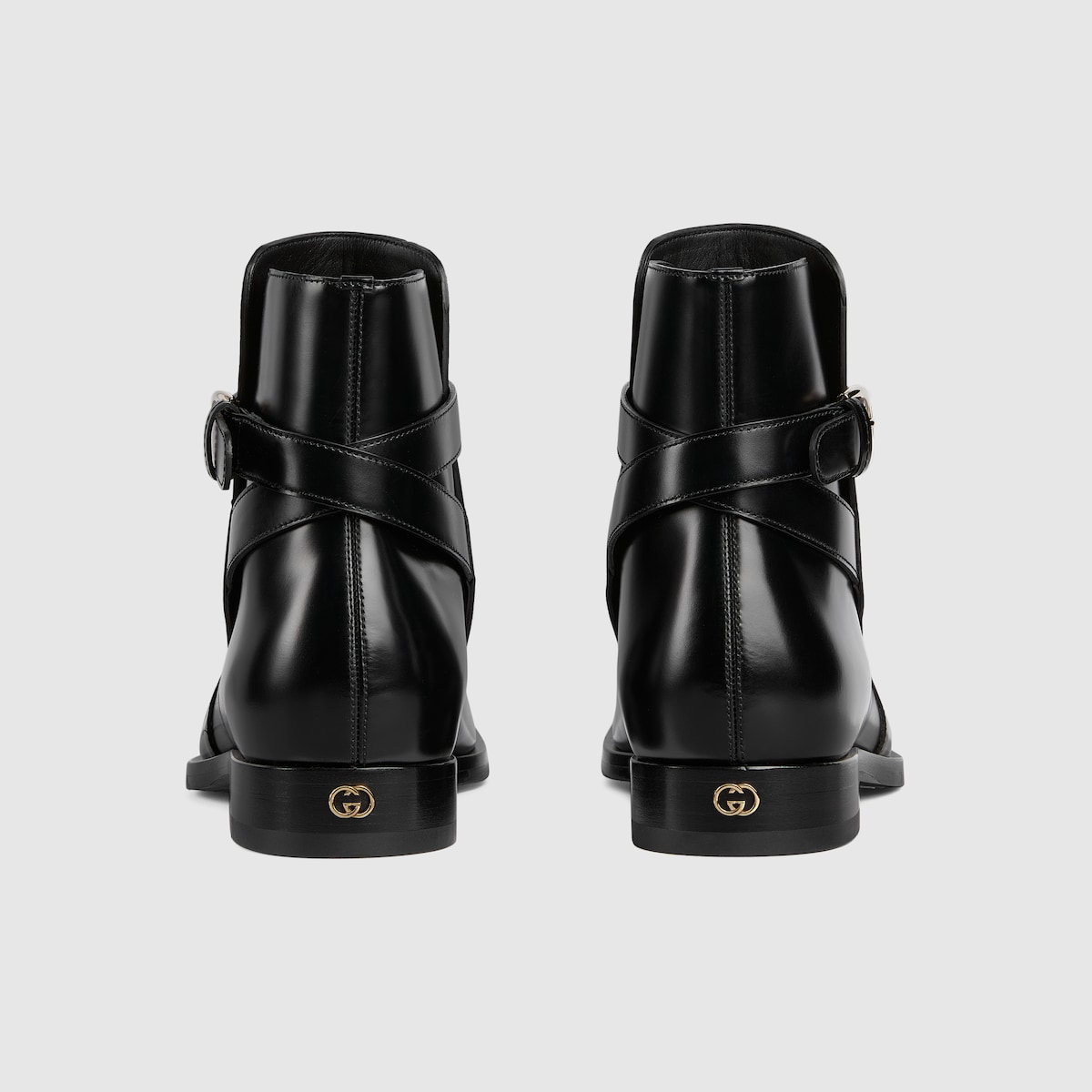 Men's boot with buckle in black leather | GUCCI® US