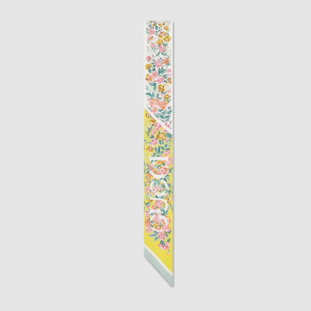 Printed silk twill ribbon in aquamarine and yellow | GUCCI® SG