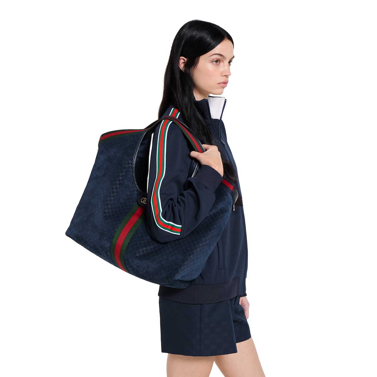 Gucci Giglio系列大号托特包 in 深蓝色GG绒面材质 | GUCCI® GR