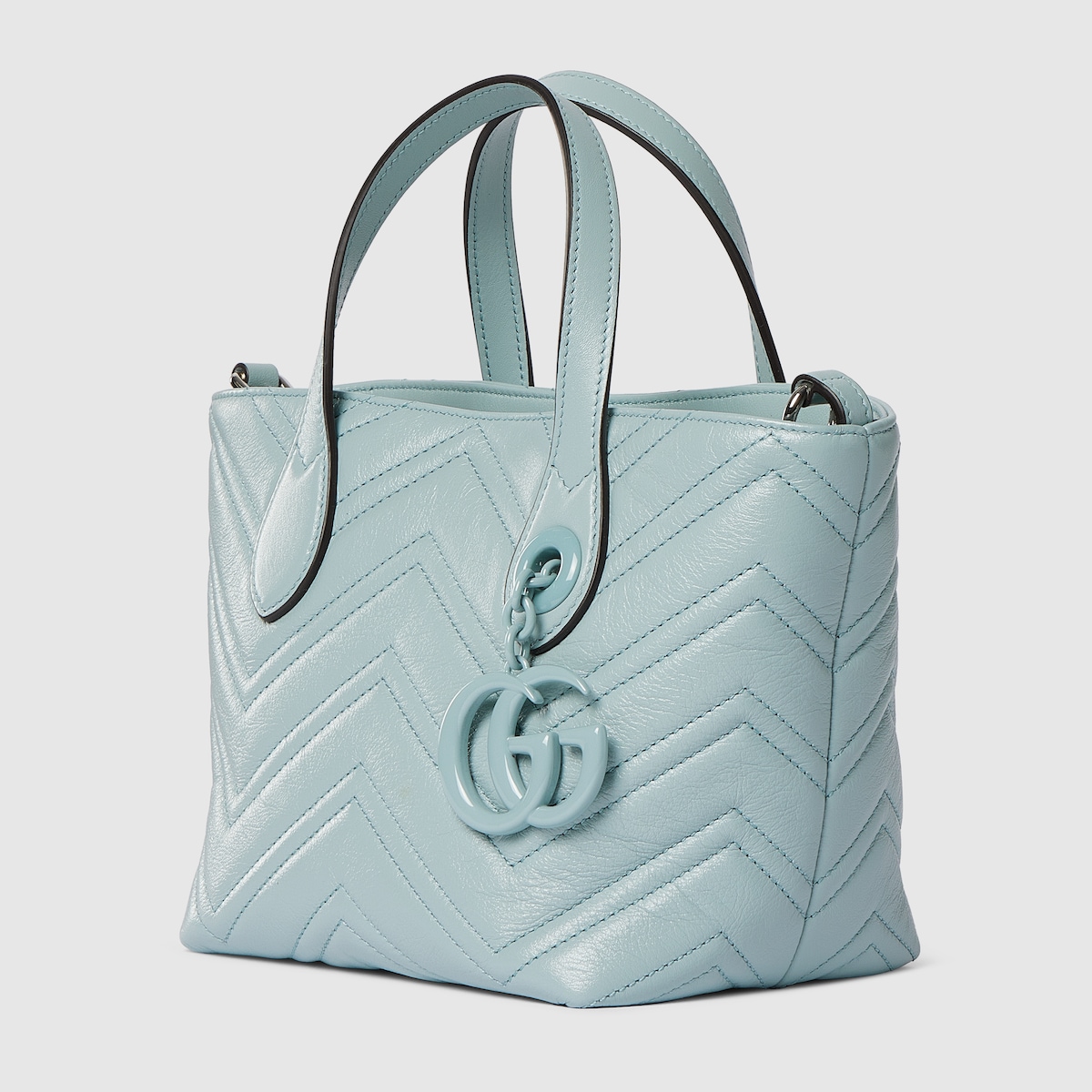 GG Marmont small tote bag in icy blue leather | GUCCI® SG