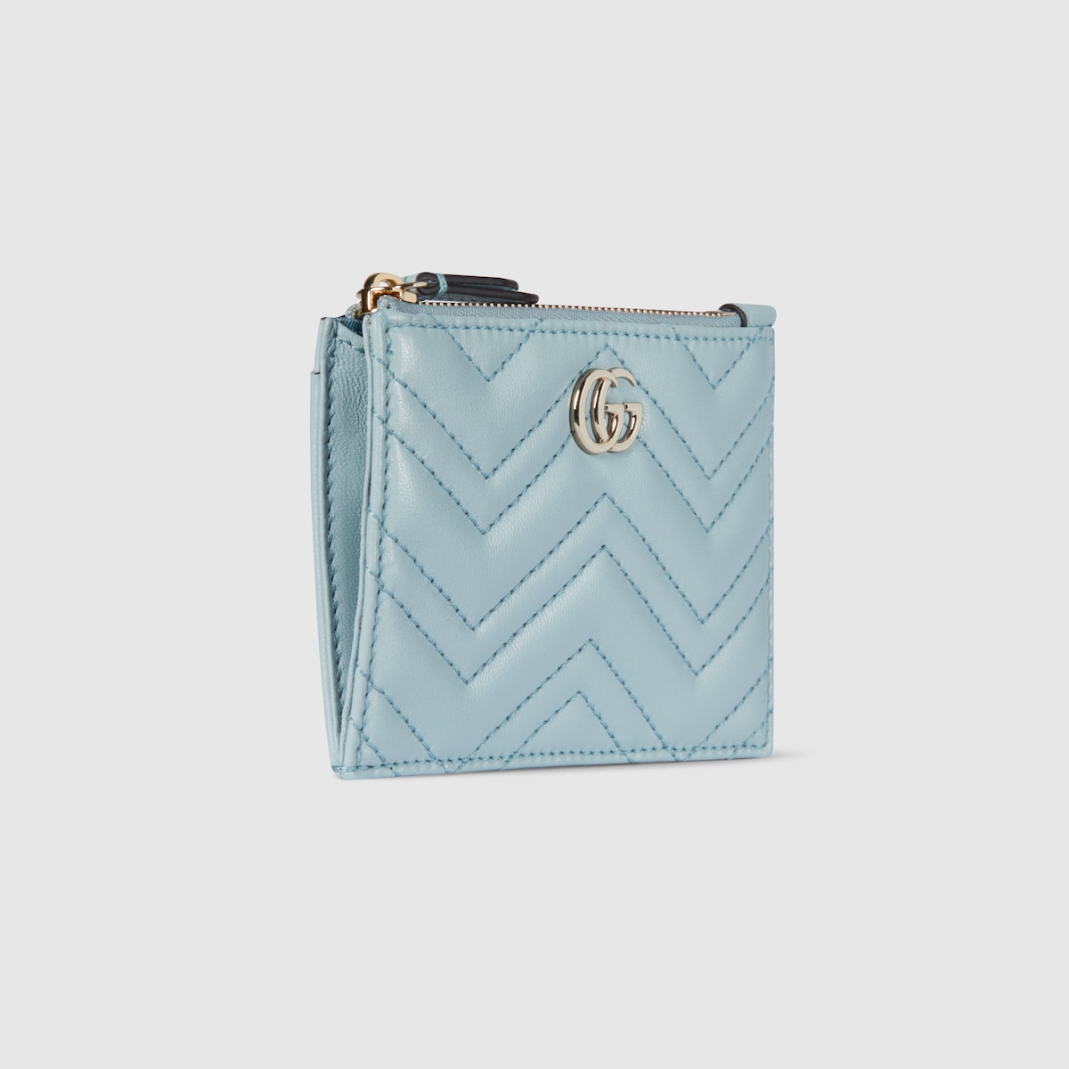 GG Marmont zip key pouch in light blue leather | GUCCI® US