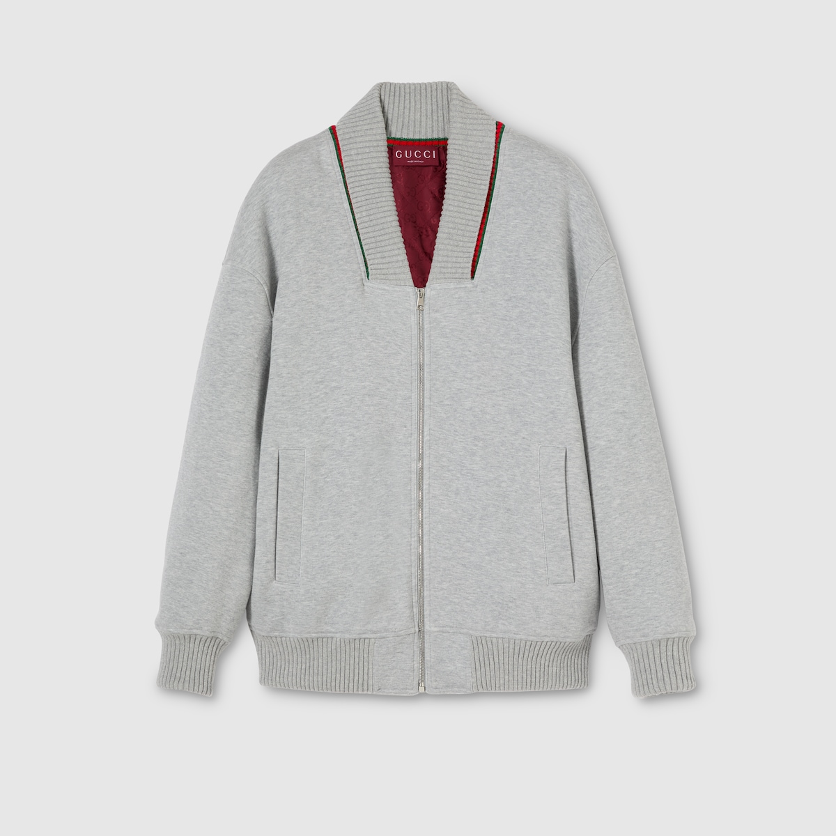 Cotton jersey zip jacket with Web in light grey | GUCCI® UK