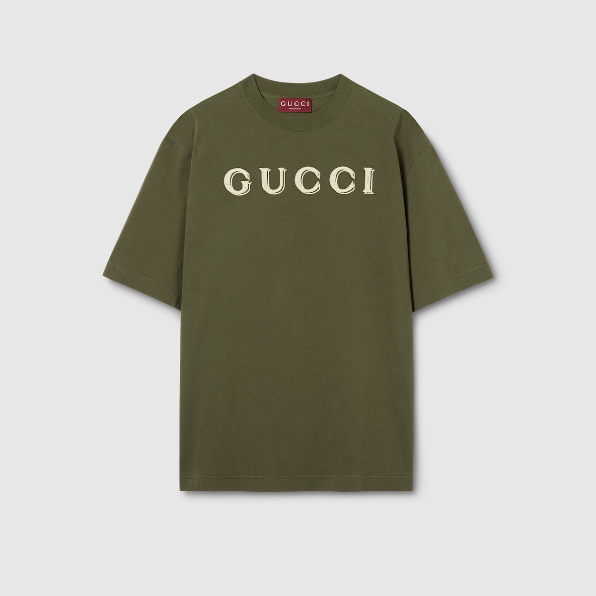 Cotton jersey T-shirt with embroidery in forest green | GUCCI® CA
