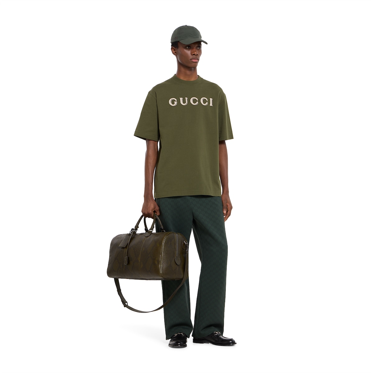 Cotton jersey T-shirt with embroidery in forest green | GUCCI® CA