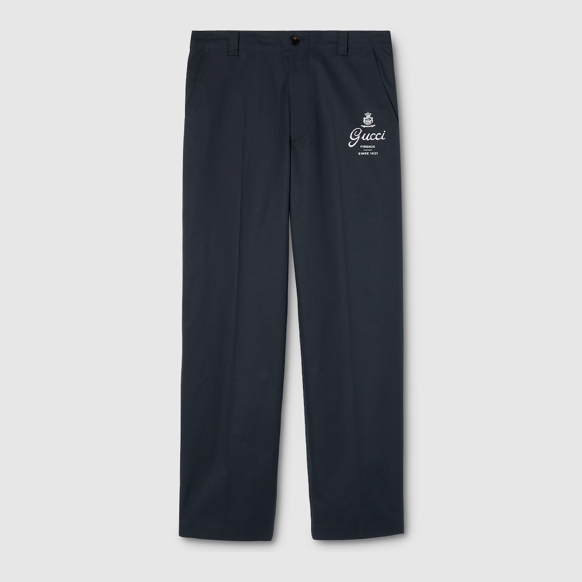 Cotton twill trousers with print in dark blue | GUCCI® SG