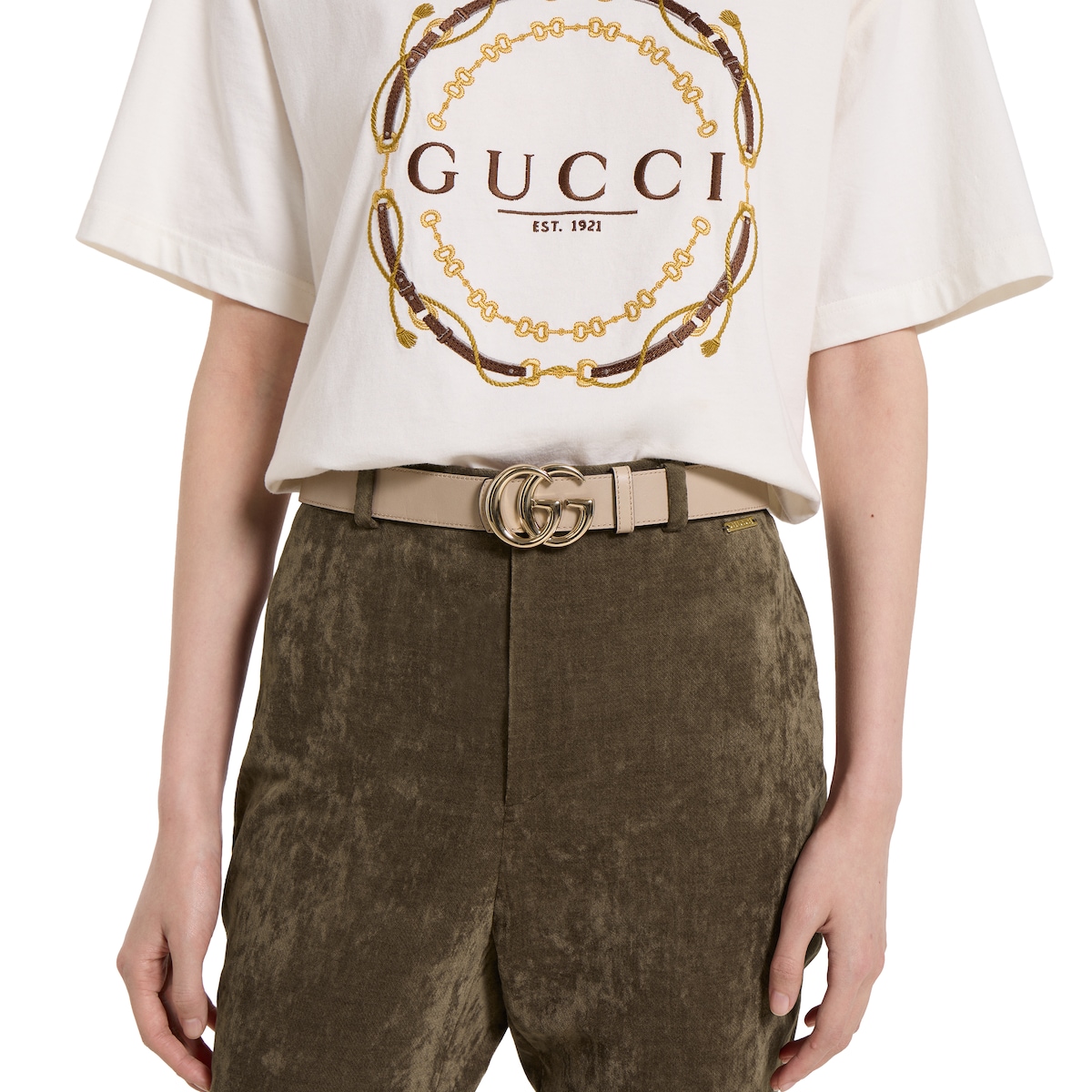 Reversible GG Marmont belt in green GG and beige leather | GUCCI® ZA
