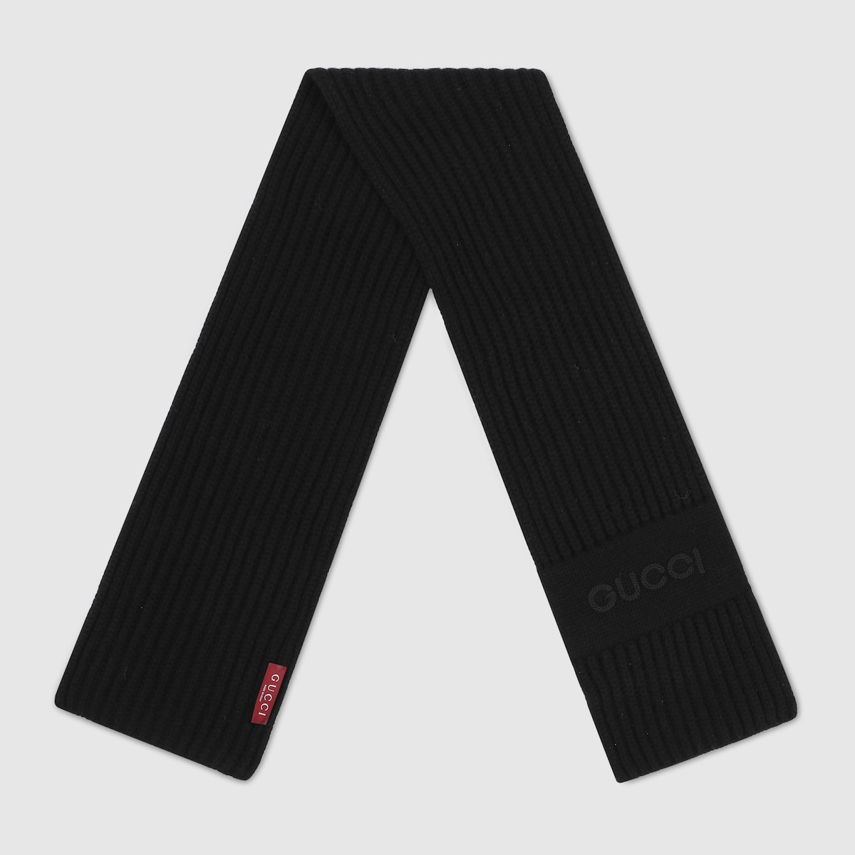 ผ้าพันคอ Wool cashmere scarf with embroidery inสีดำ | GUCCI® TH