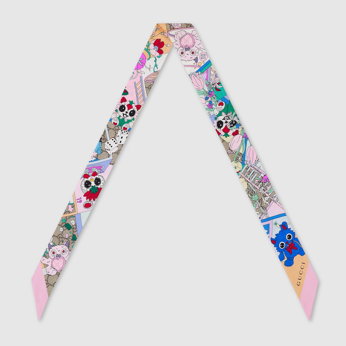 Gucci Besties printed silk twill ribbon in light pink | GUCCI® PL