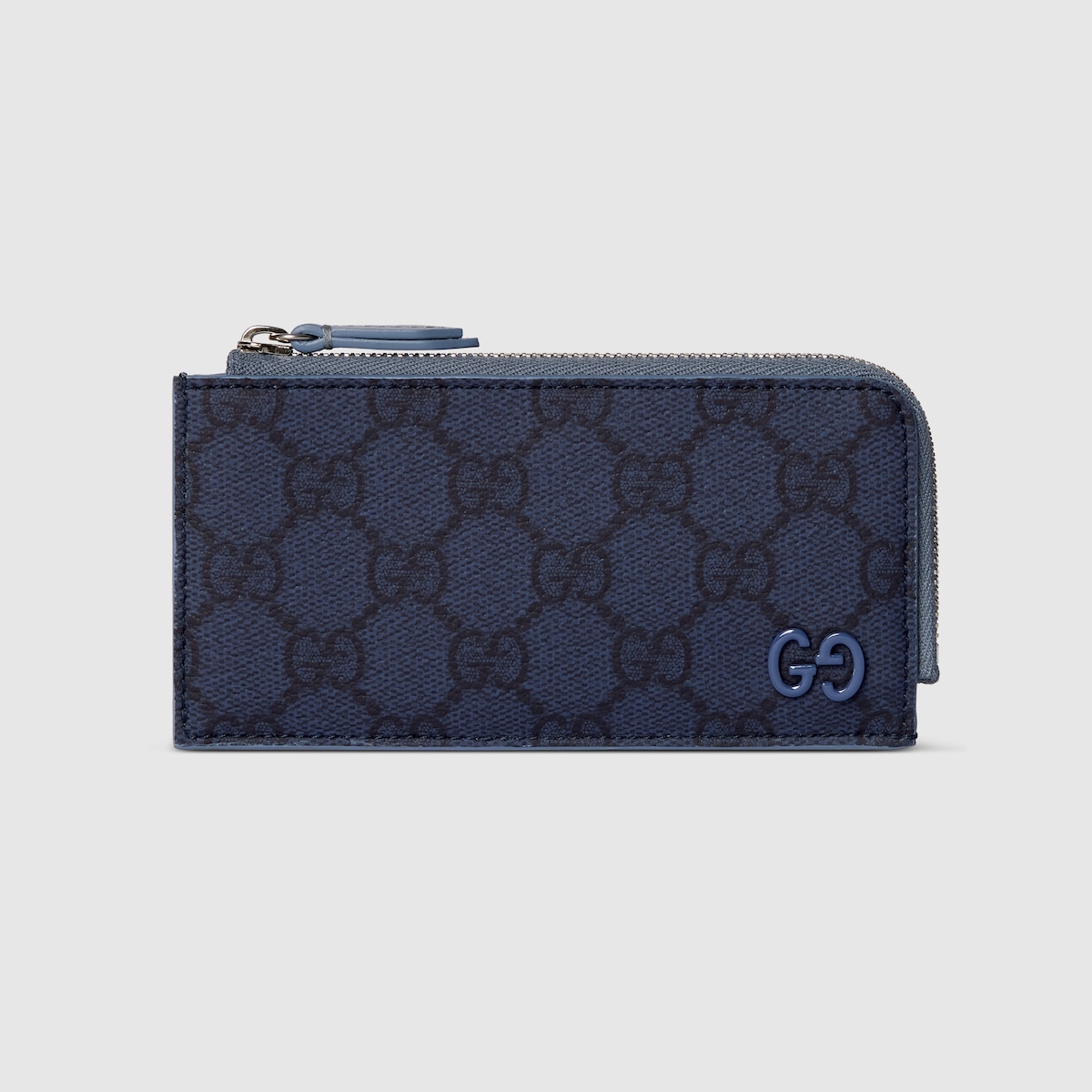 Dusty blue trim GG zip card case in dark blue GG Supreme | GUCCI® JP