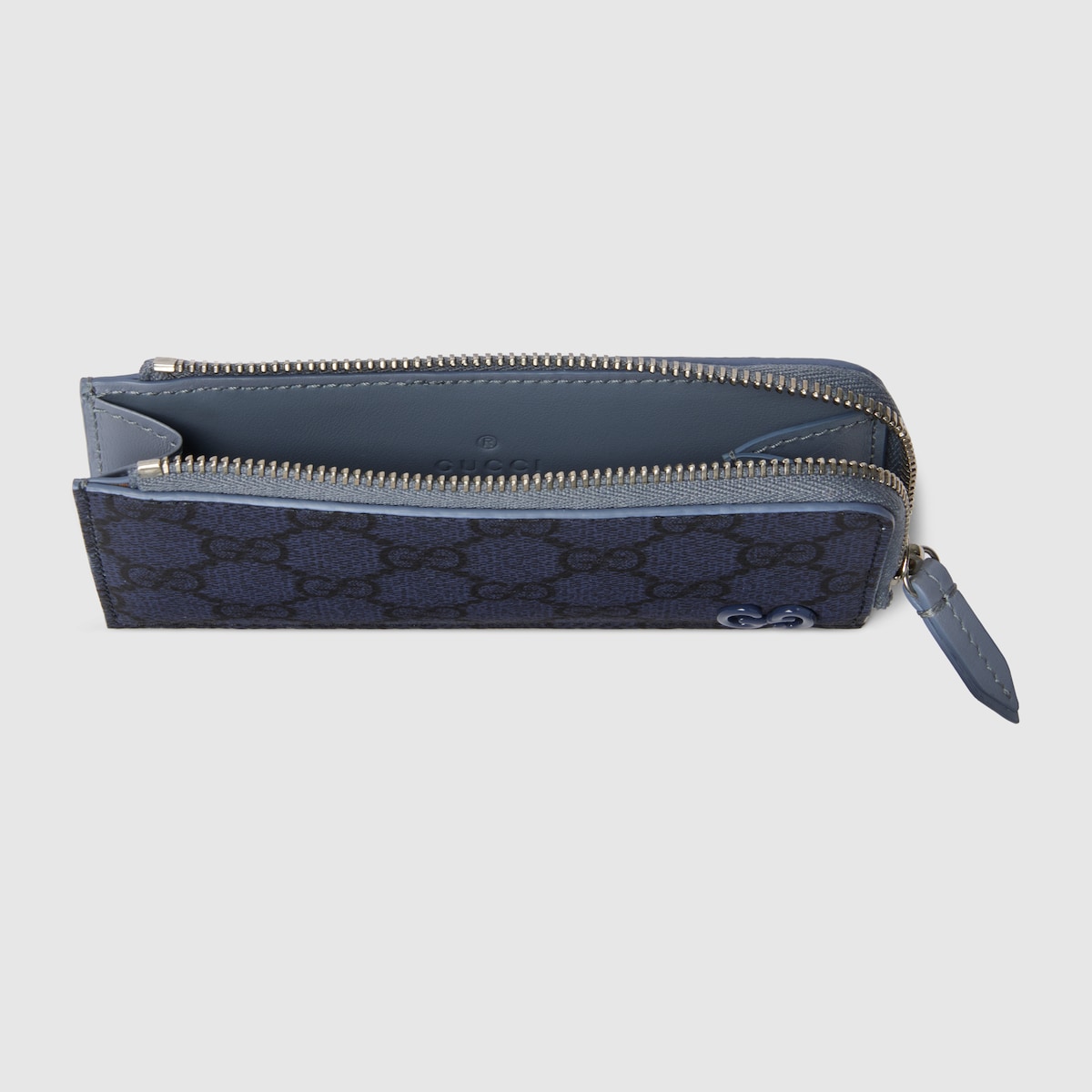 Dusty blue trim GG zip card case in dark blue GG Supreme | GUCCI® JP