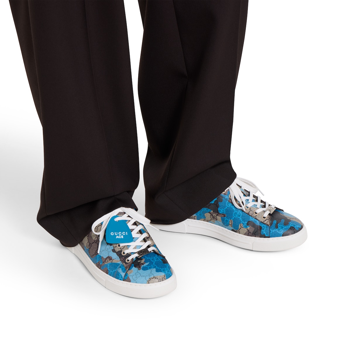 Men's Gucci Ace trainers with Web in blue and light blue GG fabric ...