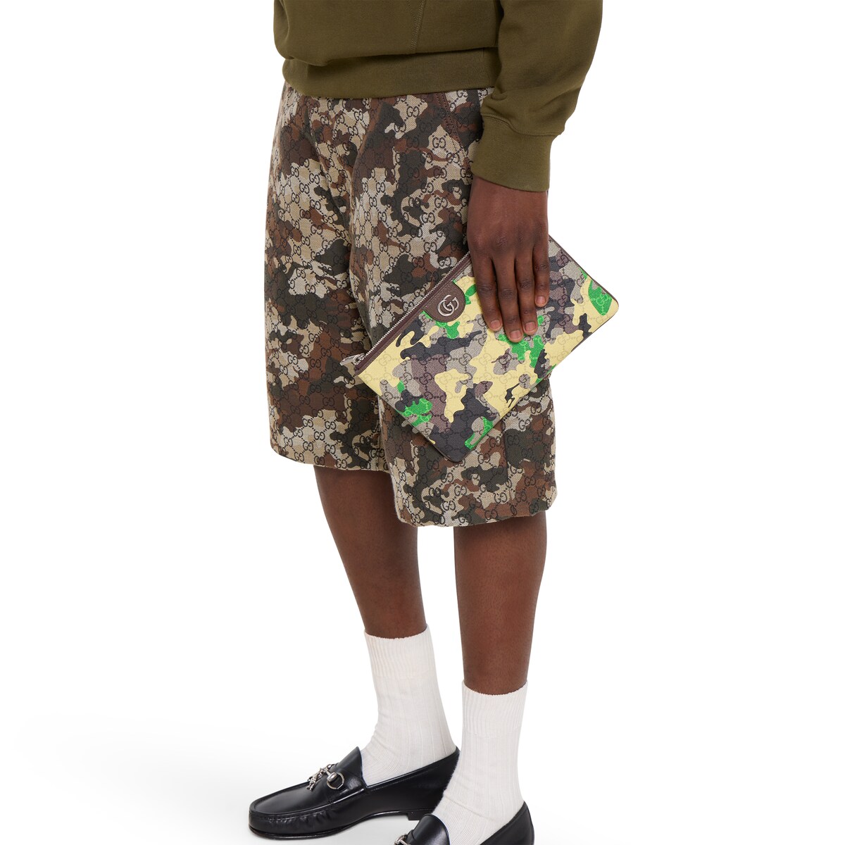 GG pouch in green and yellow GG fabric | GUCCI® US