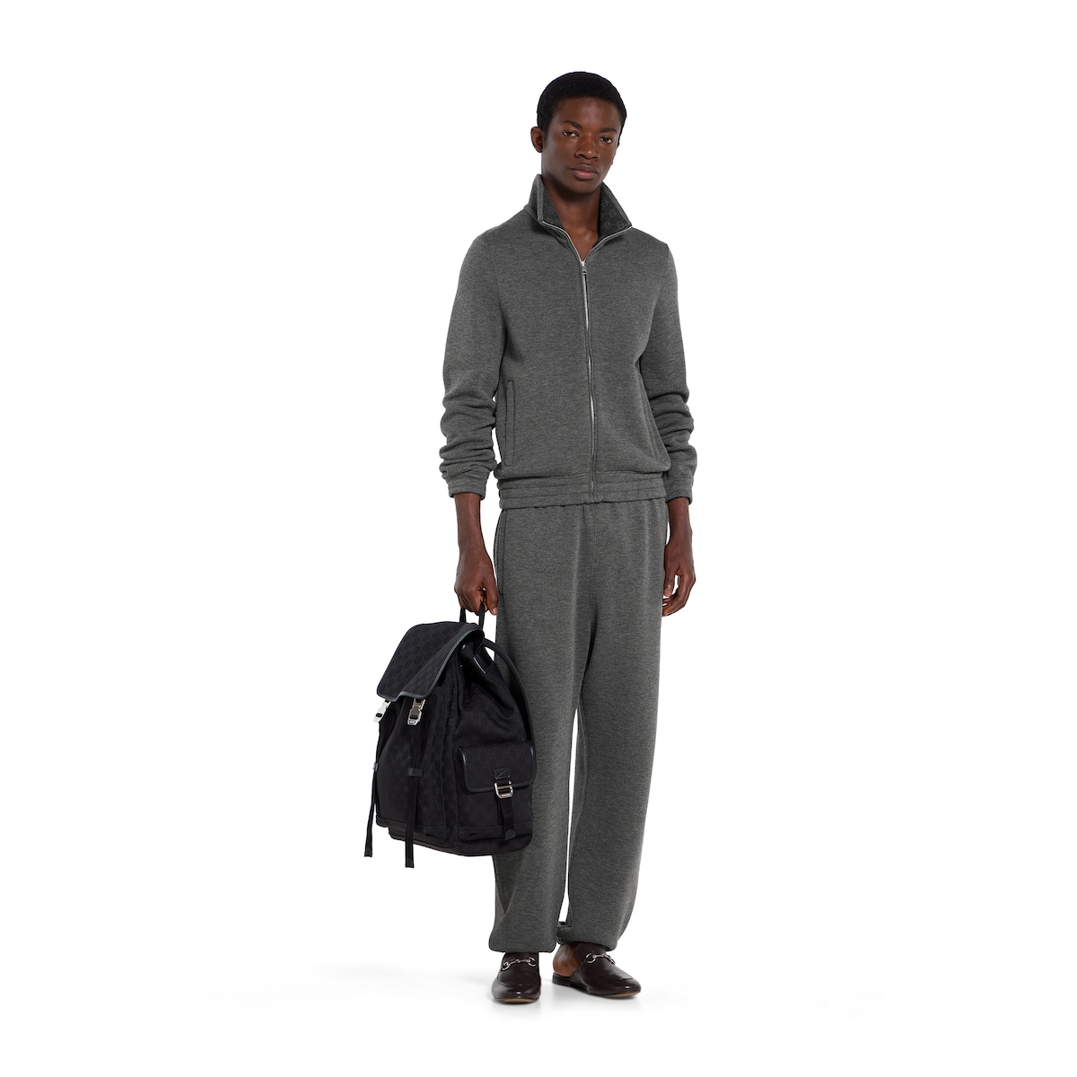 Double jersey jacquard zip jacket in grey | GUCCI® US
