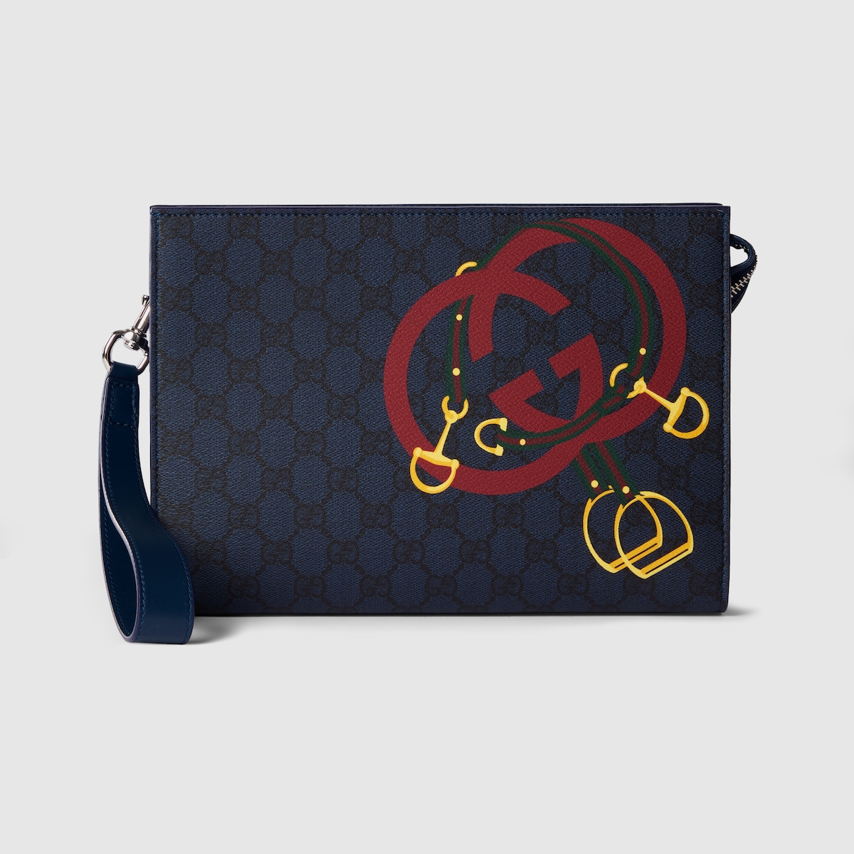 GG medium pouch with print in dark blue GG Supreme | GUCCI® UK
