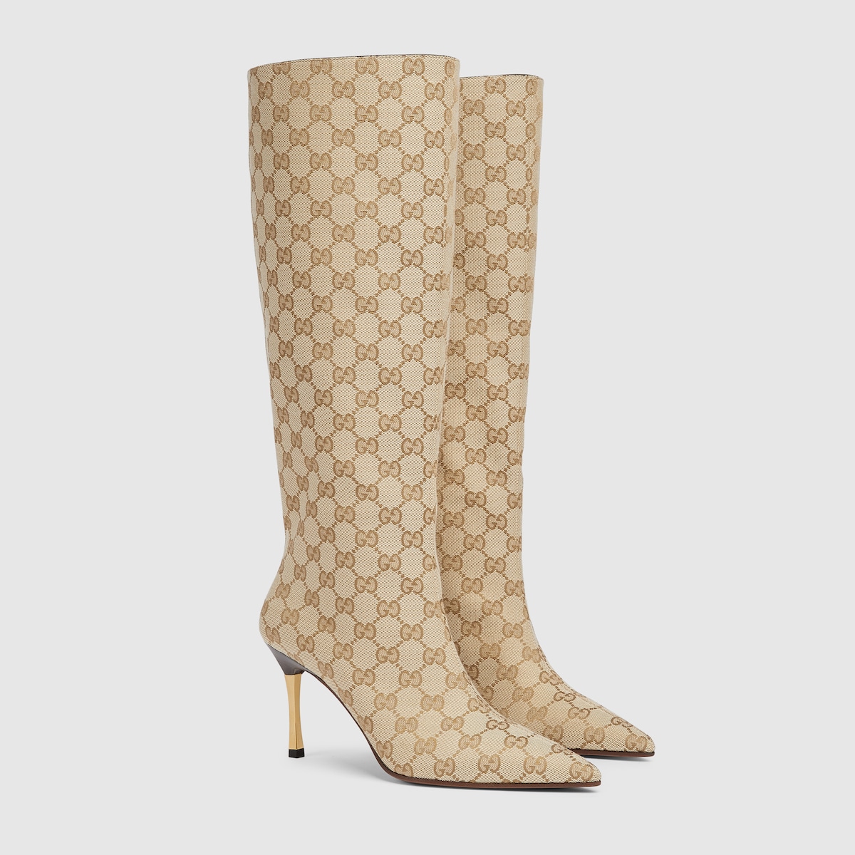 Women's stiletto boot in sand and brown GG canvas | GUCCI® CH