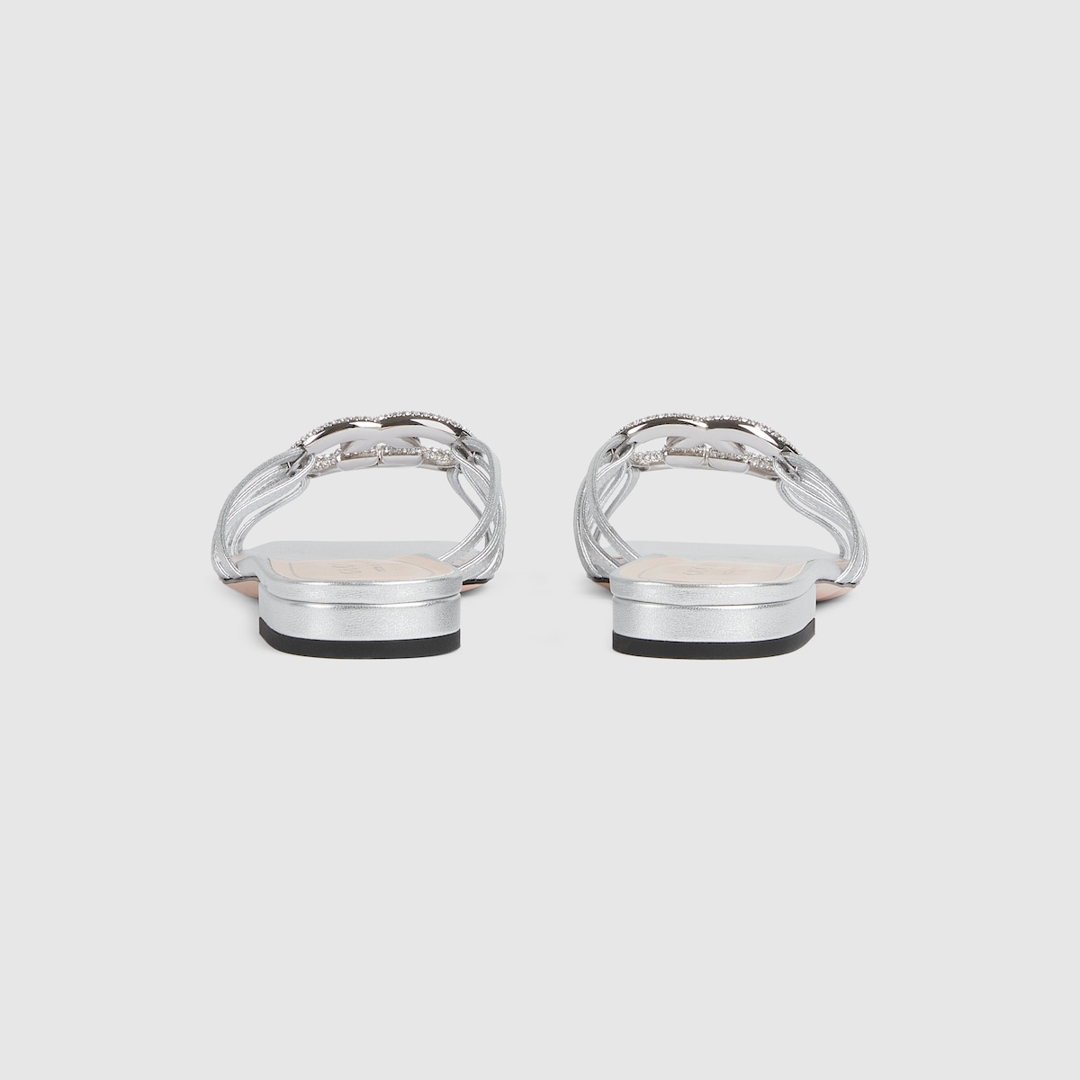Women's slide with crystal Interlocking G in silver leather | GUCCI® MX