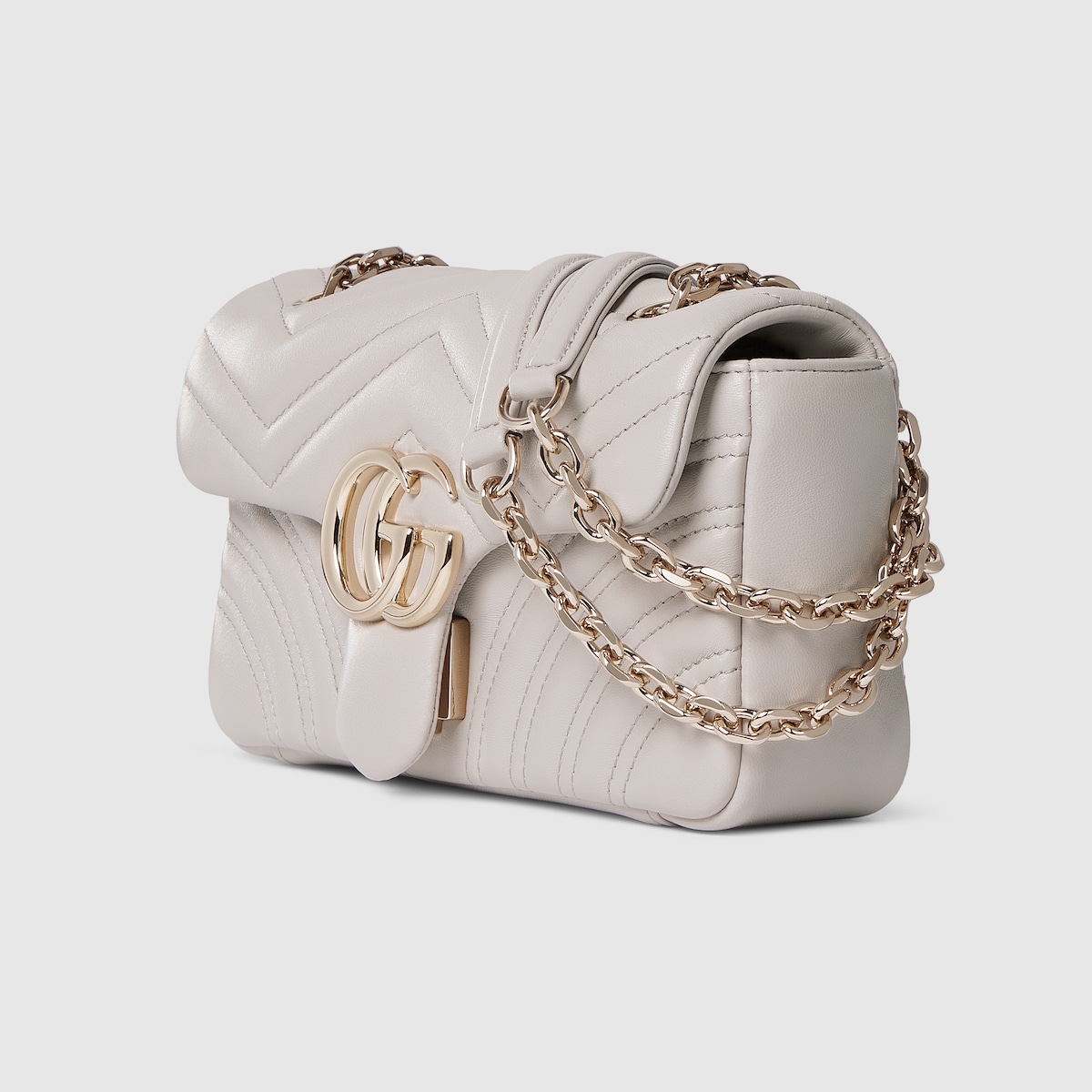 GG Marmont small shoulder bag in light grey leather | GUCCI® SG