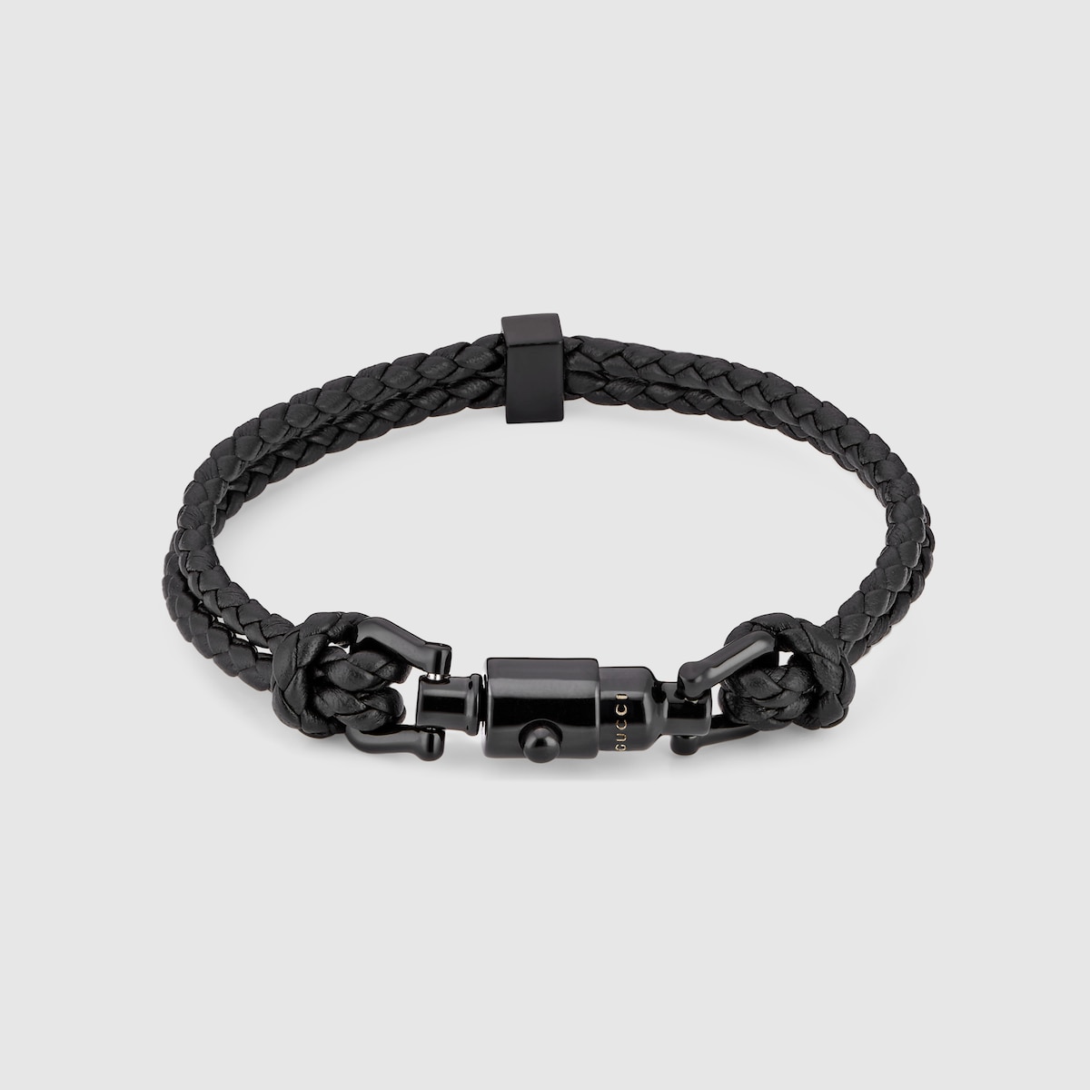 Braided bracelet with piston detail in black cord | GUCCI® SG