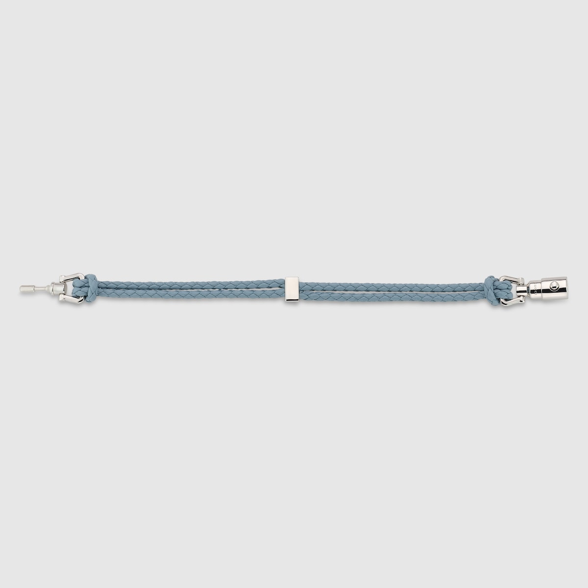 Braided bracelet with piston detail in light blue leather | GUCCI® US