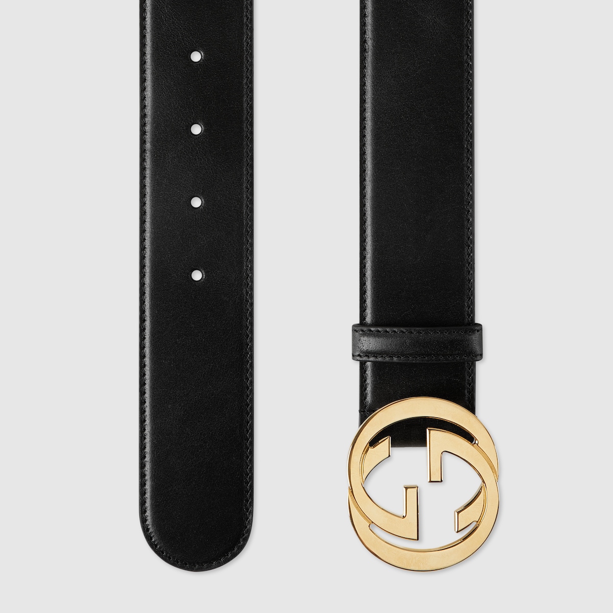Belt with Interlocking G buckle in black leather | GUCCI® US