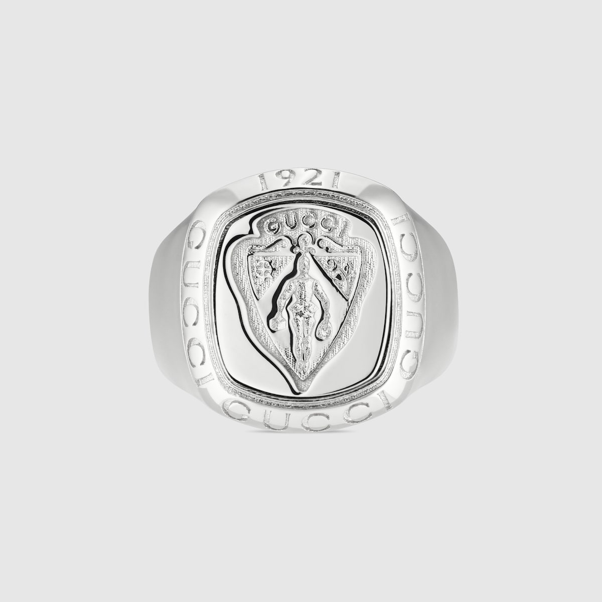 Gucci crest signet ring in palladium-toned brass | GUCCI® NZ