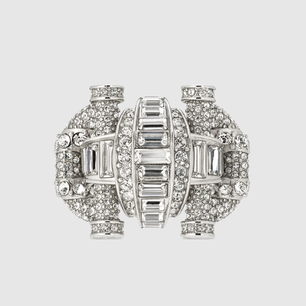 Gucci Staffa crystal ring in palladium-toned brass | GUCCI® CA