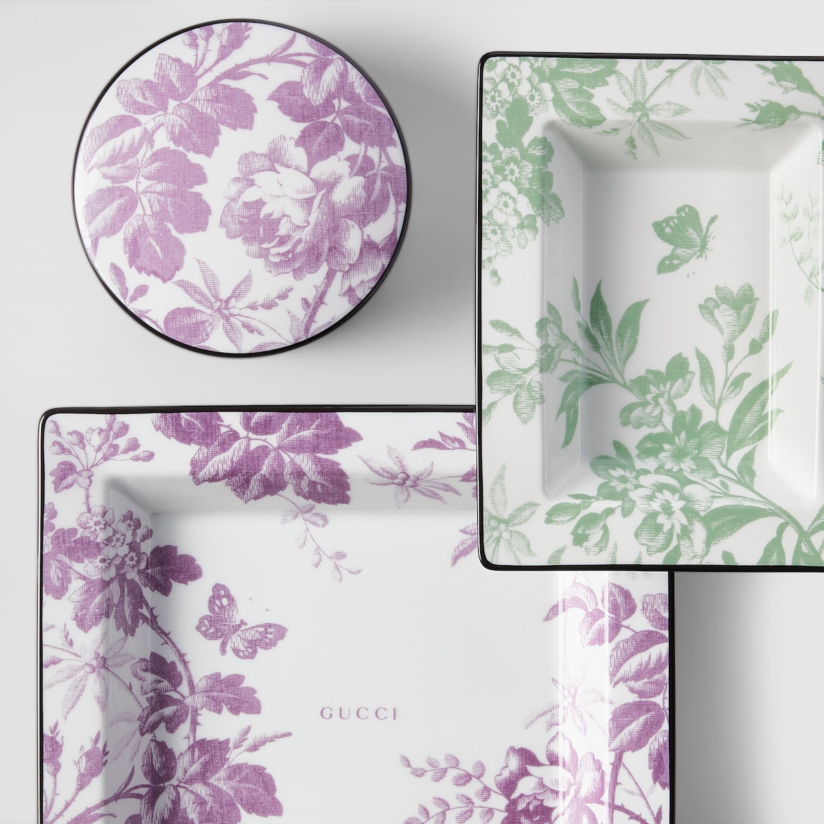 Herbarium print large trinket tray in white and purple porcelain ...