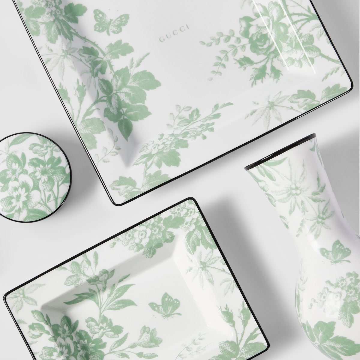 Herbarium print small trinket tray in white and green porcelain | GUCCI® CA
