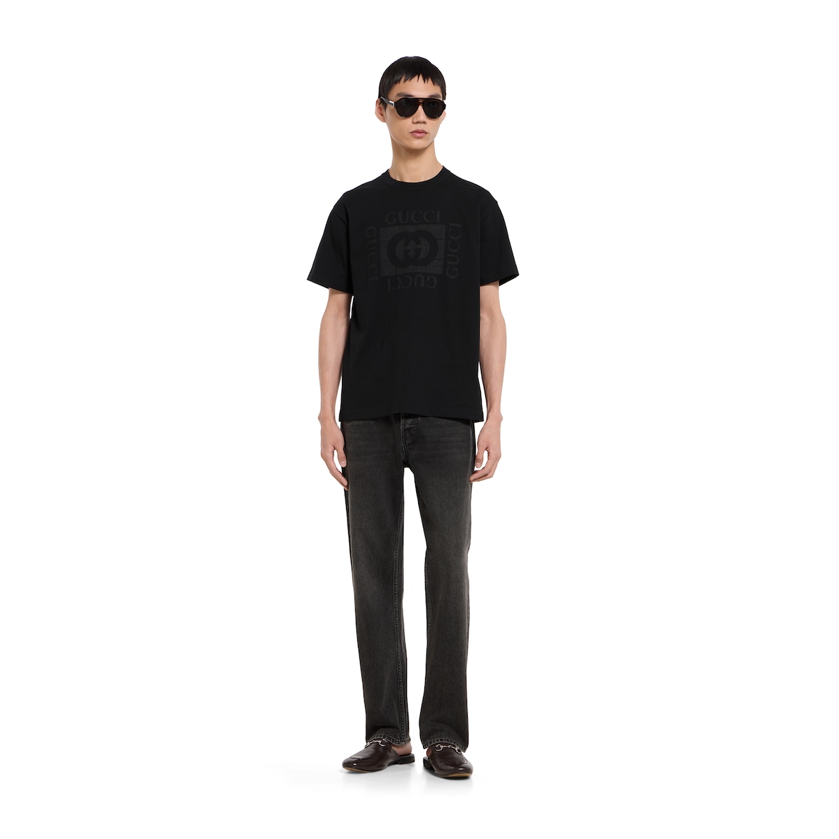 Playera de punto de algodón con estampado en negro | GUCCI® MX
