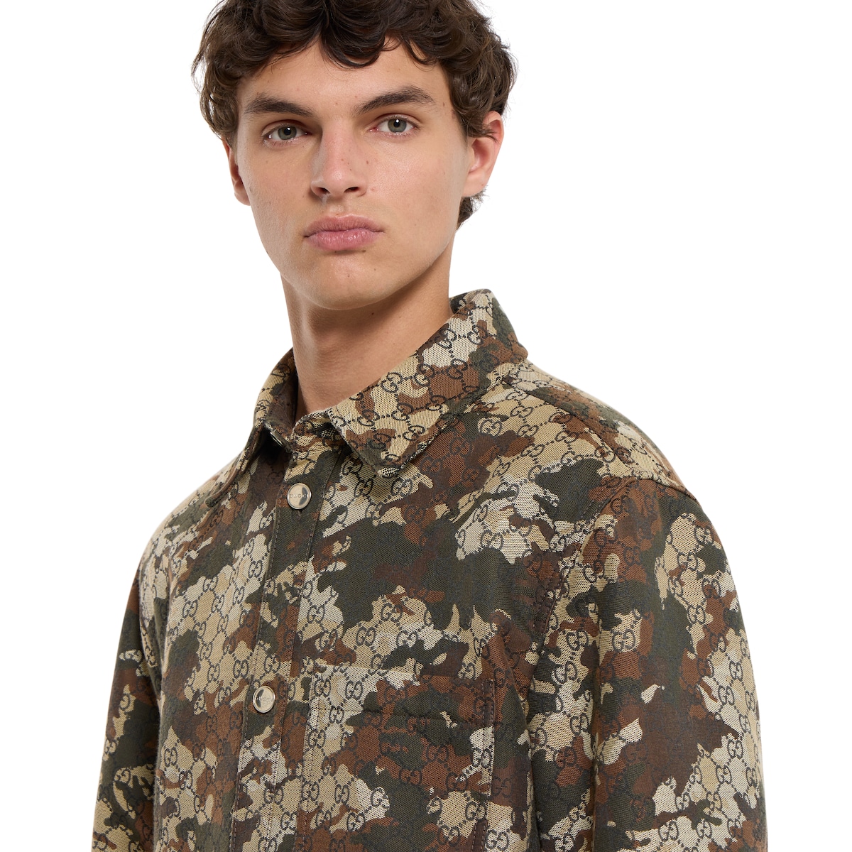 GG marbled cotton denim jacquard shirt in multicolor | GUCCI® US