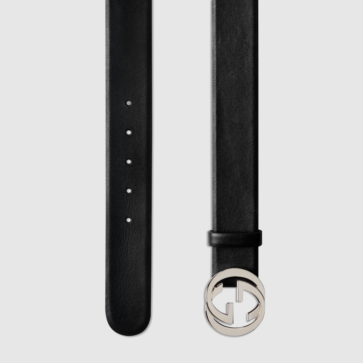 Belt with Interlocking G buckle in black leather | GUCCI® US