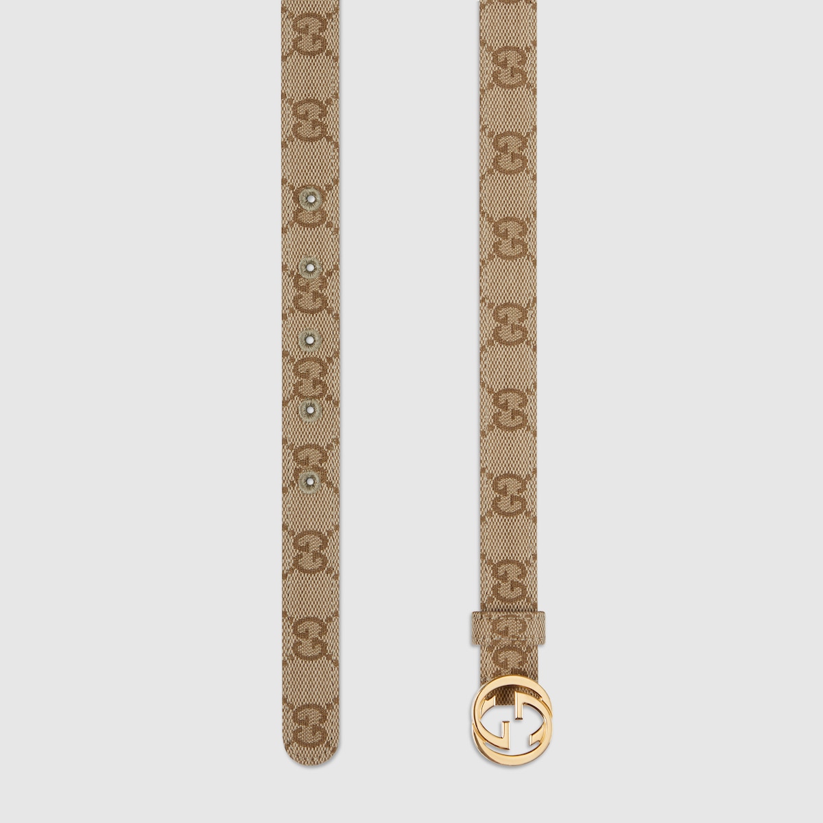 Thin belt with Interlocking G buckle in sand GG canvas | GUCCI® US