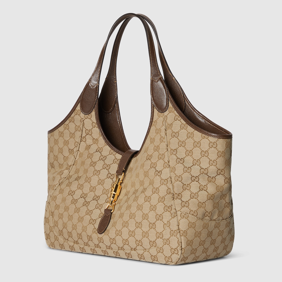 Mercato medium tote bag in sand and brown GG canvas | GUCCI® US