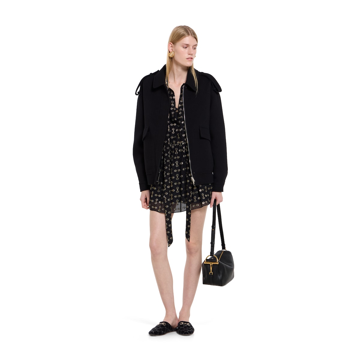 Silk wool bomber jacket in black | GUCCI® SG