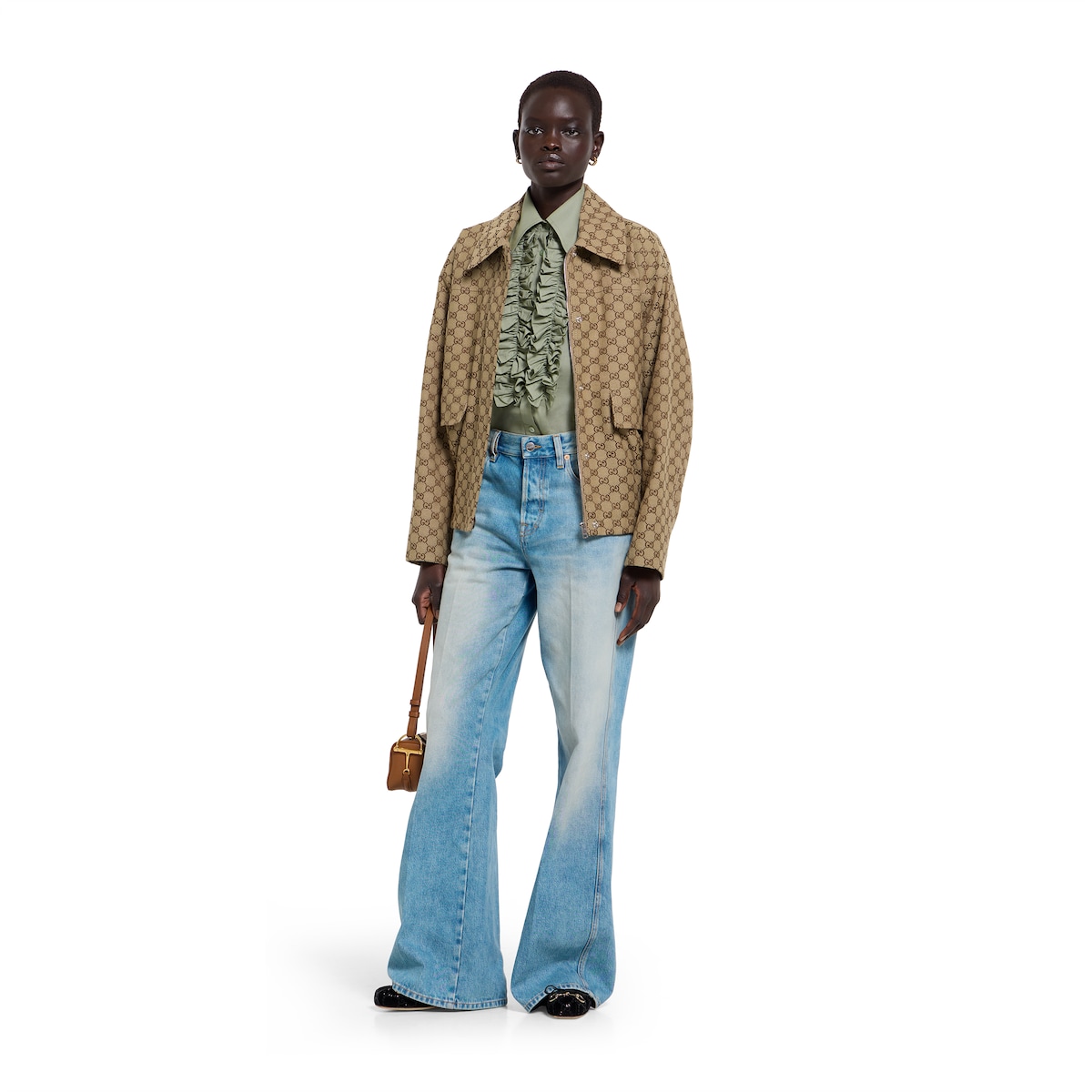 GG canvas bomber jacket in camel and dark brown | GUCCI® SG