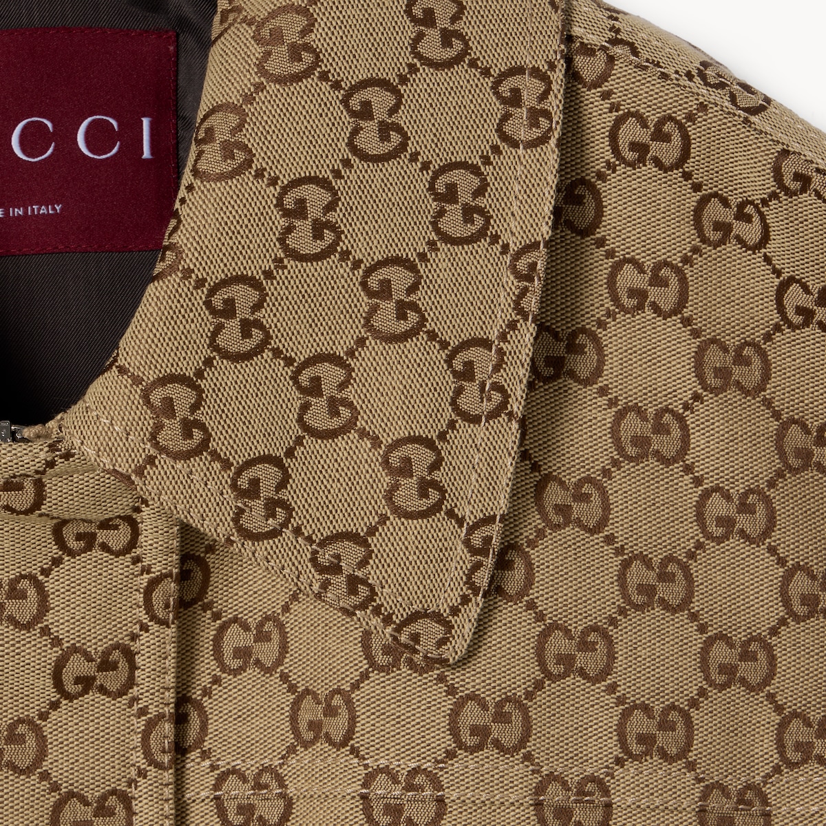 GG canvas bomber jacket in camel and dark brown | GUCCI® SG