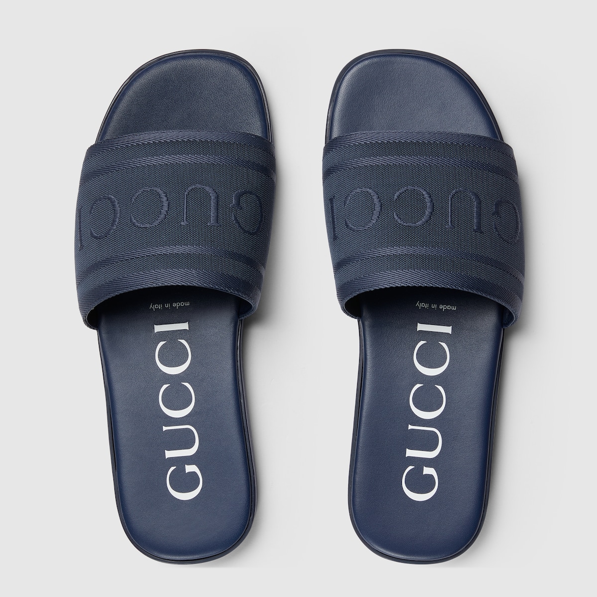 Men's slide sandal with tonal logo in blue jacquard fabric | GUCCI® US