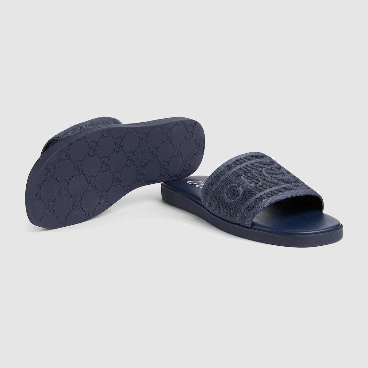 Men's slide sandal with tonal logo in blue jacquard fabric | GUCCI® US