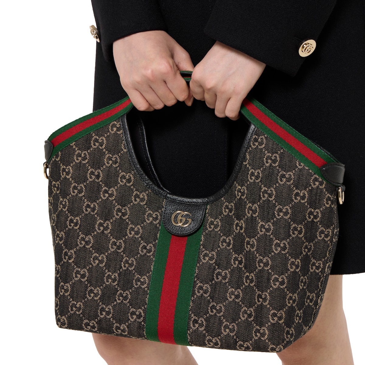 Gucci Giglio small tote bag in black and white GG denim | GUCCI® TR