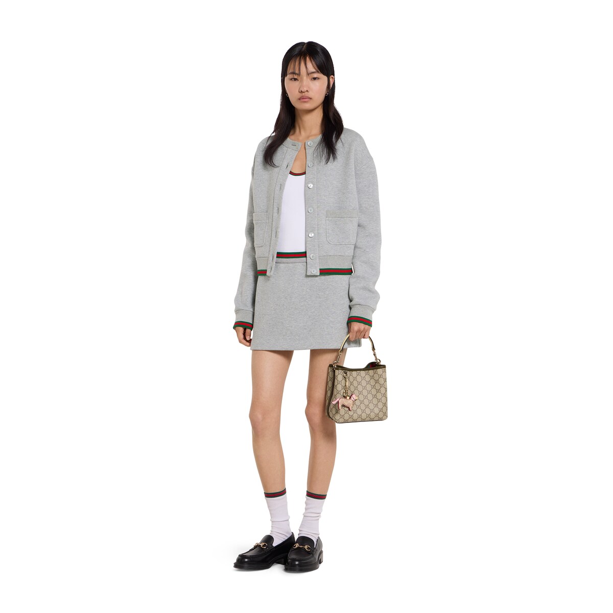 GG Emblem small bucket bag in beige and brown GG fabric | GUCCI® CH