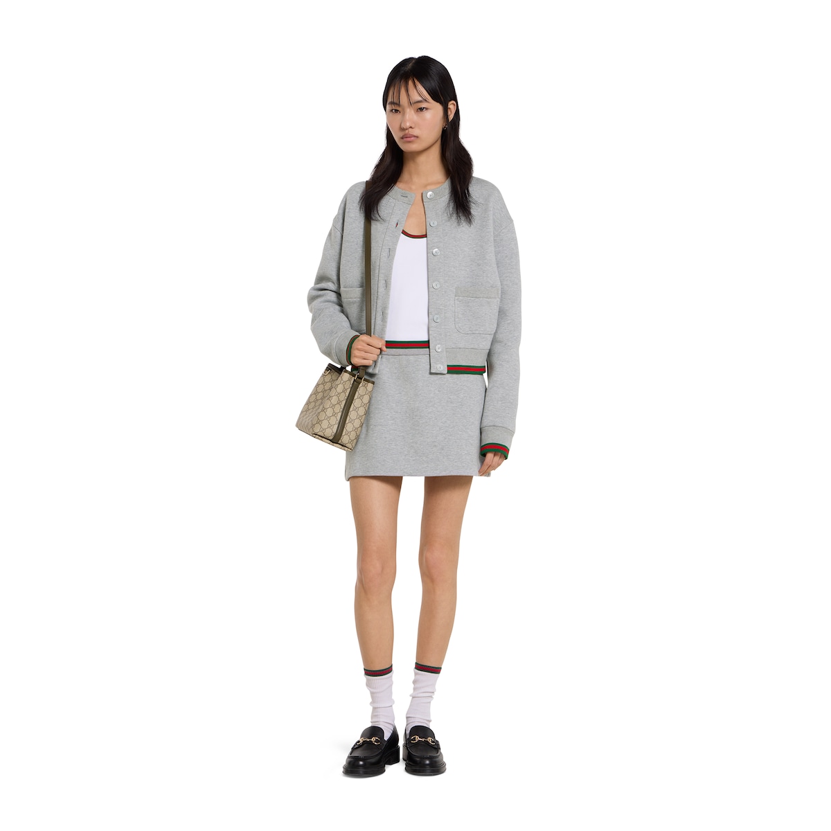 GG Emblem small bucket bag in beige and brown GG fabric | GUCCI® CH