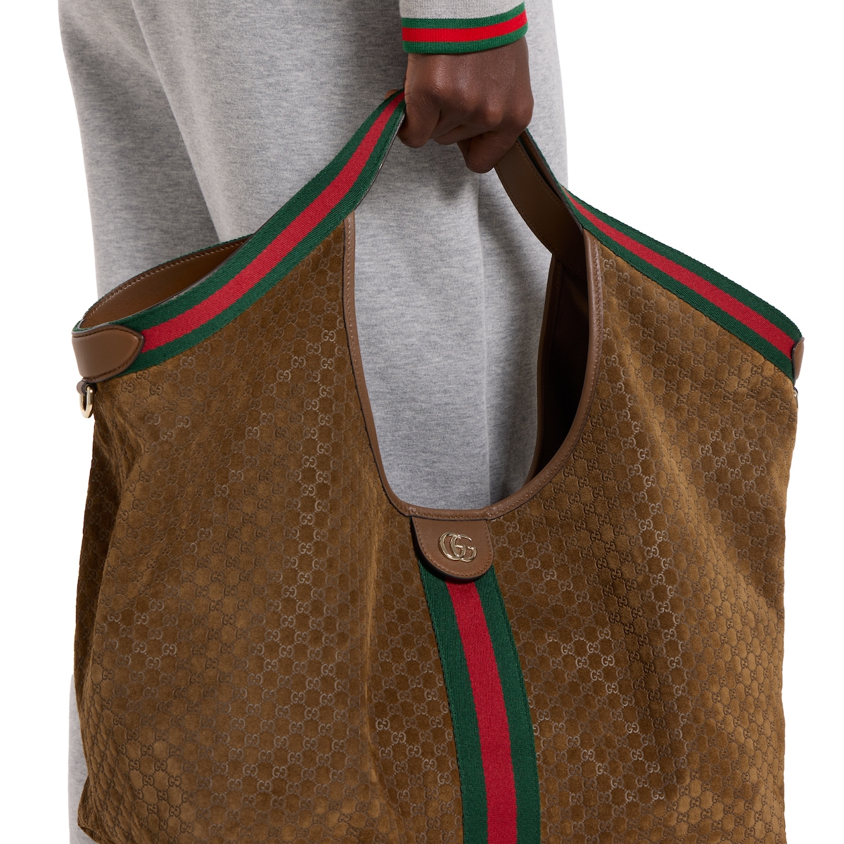 Gucci Giglio large tote bag in medium brown GG suede | GUCCI® UK