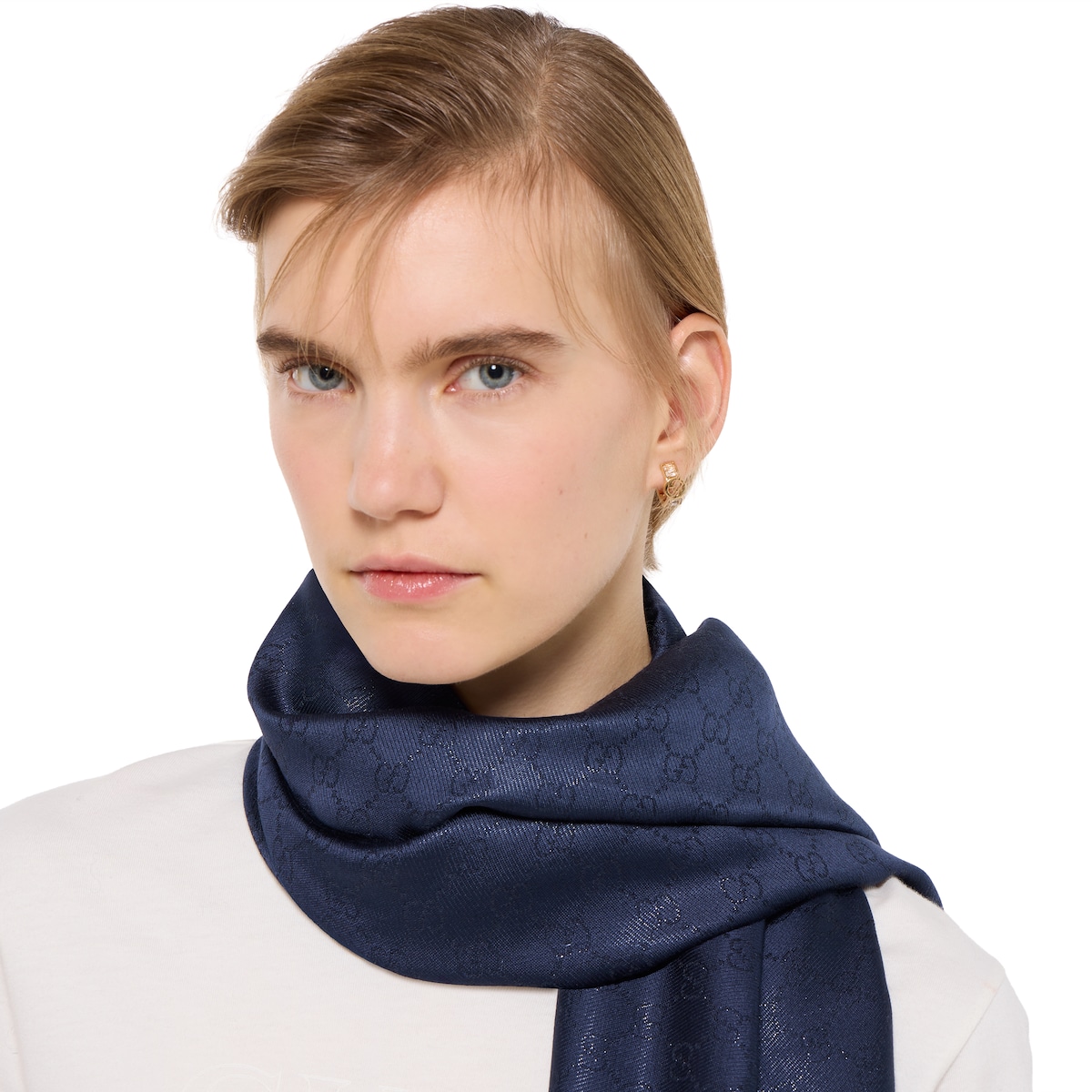 GG silk wool lamé shawl in dark blue | GUCCI® BE