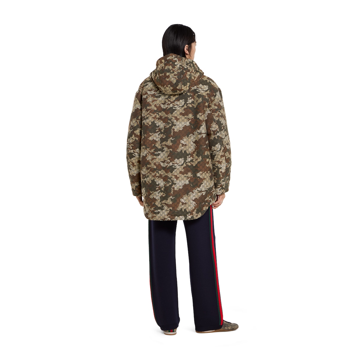 GG marbled cotton jacquard padded jacket in green and brown | GUCCI® CA