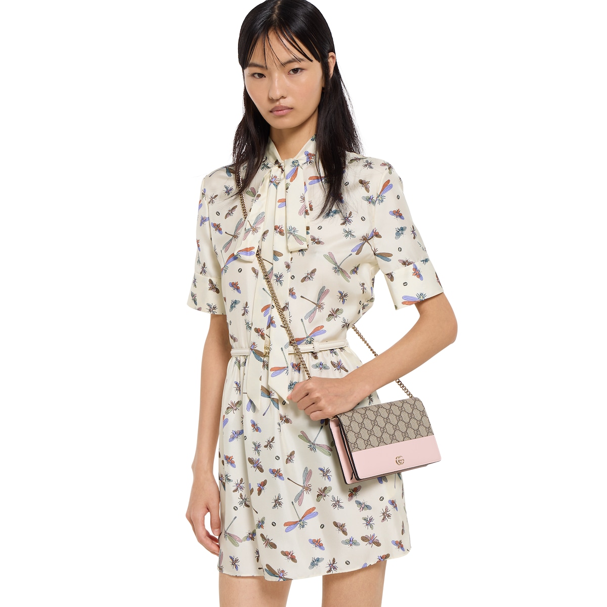 Bi-color GG Marmont wallet on chain in pink leather | GUCCI® US