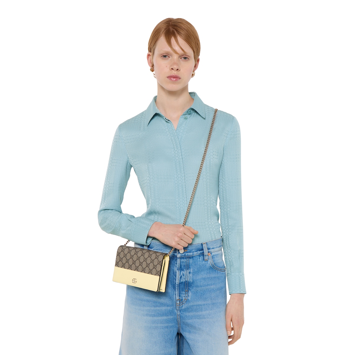 Bi-color GG Marmont wallet on chain in light yellow leather | GUCCI® US