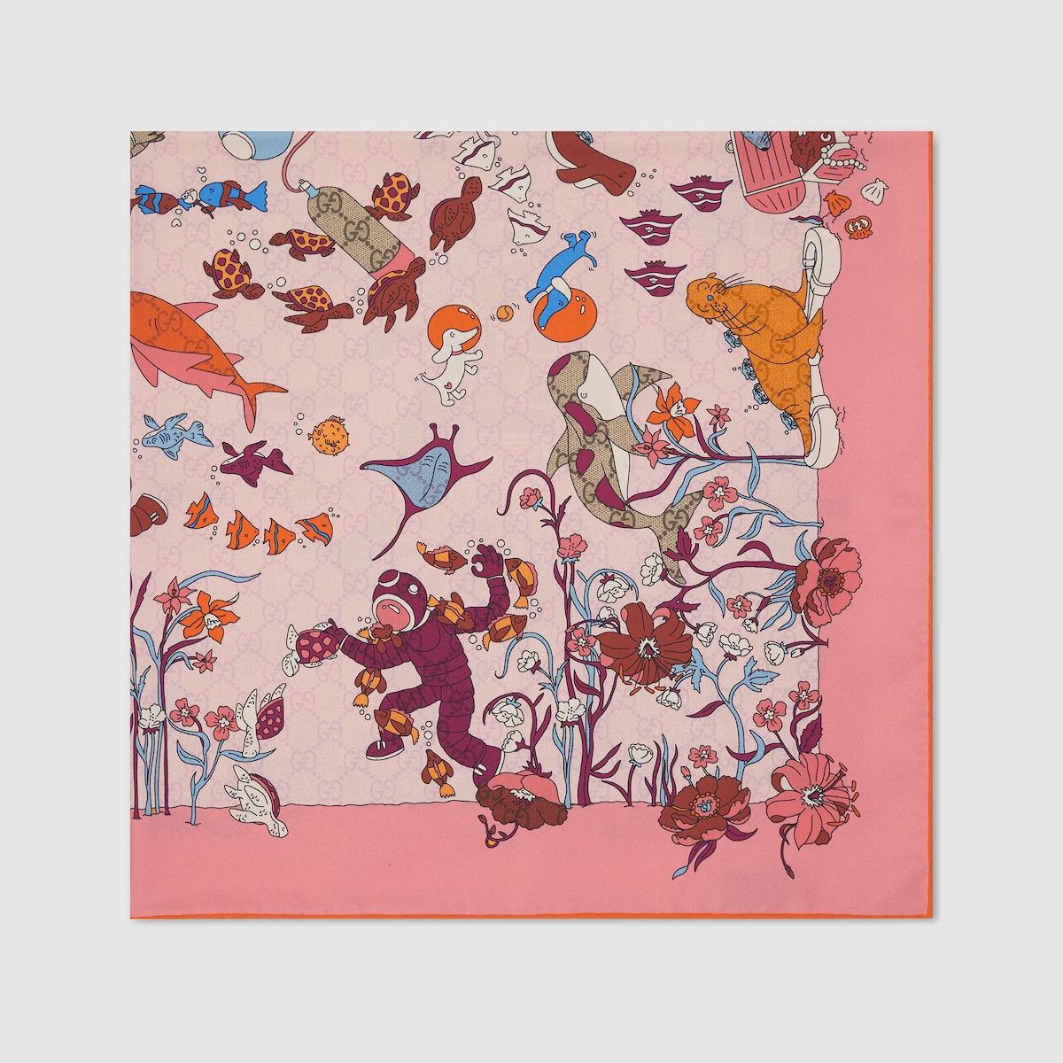 Printed silk carré in light pink | GUCCI® NZ